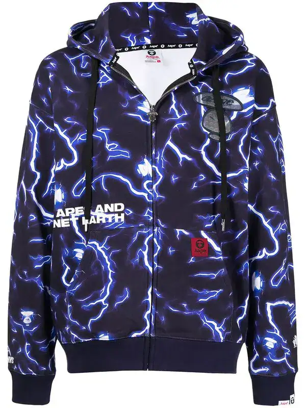 Aape By *A Bathing Ape® Lightning Bolt-Motif Zip-Up Hoodie In Blue