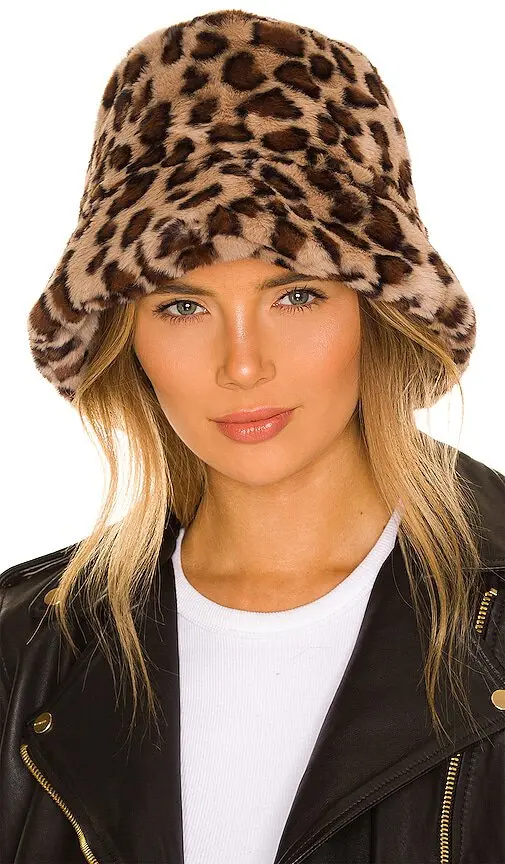 Adrienne Landau Faux Fur Bucket Hat In Brown - Brown Leopard  display picture 1