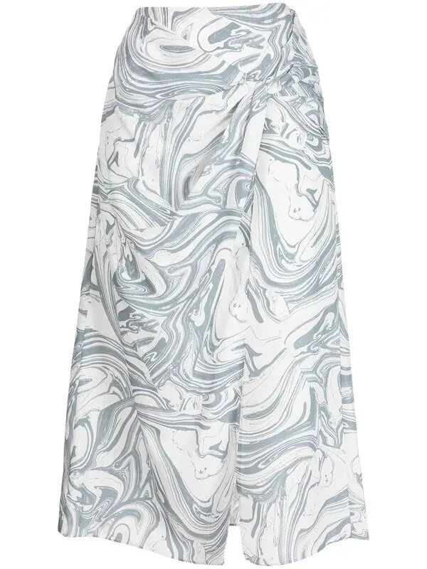 Simkhai Izabella Marble-print Midi Skirt
