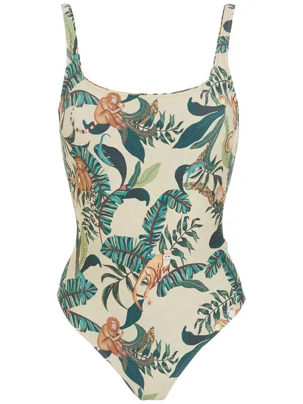 LYGIA & NANNY Hapuna Leaf-print Swimsuit - Neutrals