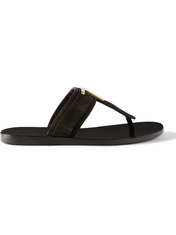 Tom Ford Brighton Logo-Embellished Suede Sandals In Brown  display picture 2