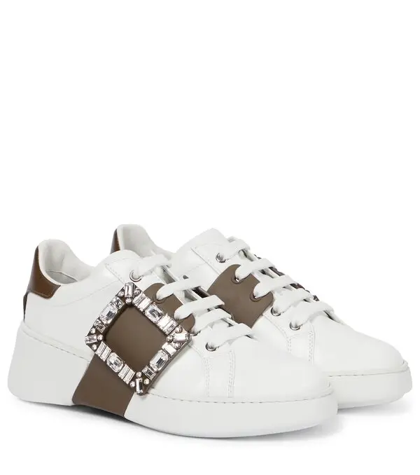 Roger Vivier Viv Skate Strass Leather Sneakers White Editorialist