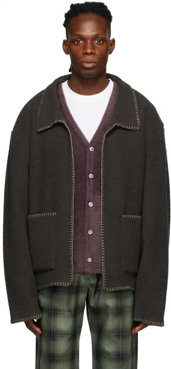 StüSsy Grey Woodsy Blanket Stitch Jacket - Char Charcoal  