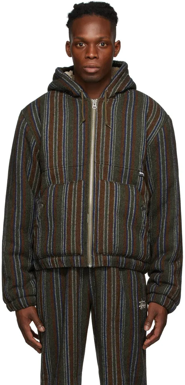 StüSsy Multicolor Wool Stripe Work Jacket In Oliv Olive - 30% Off 