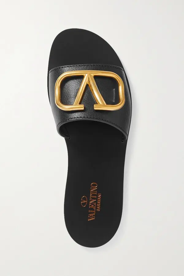 Valentino Garavani Vlogo Textured-leather Slides - Black