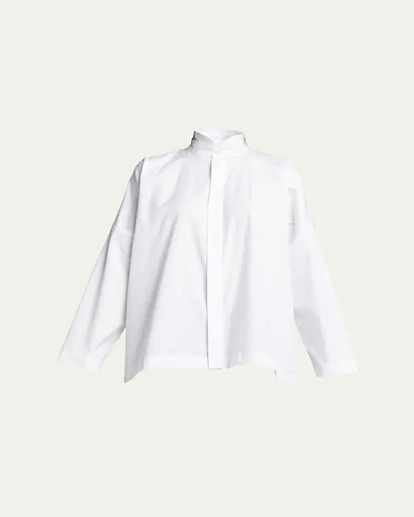 Eskandar Cotton Double Stand Collar Shirt - White