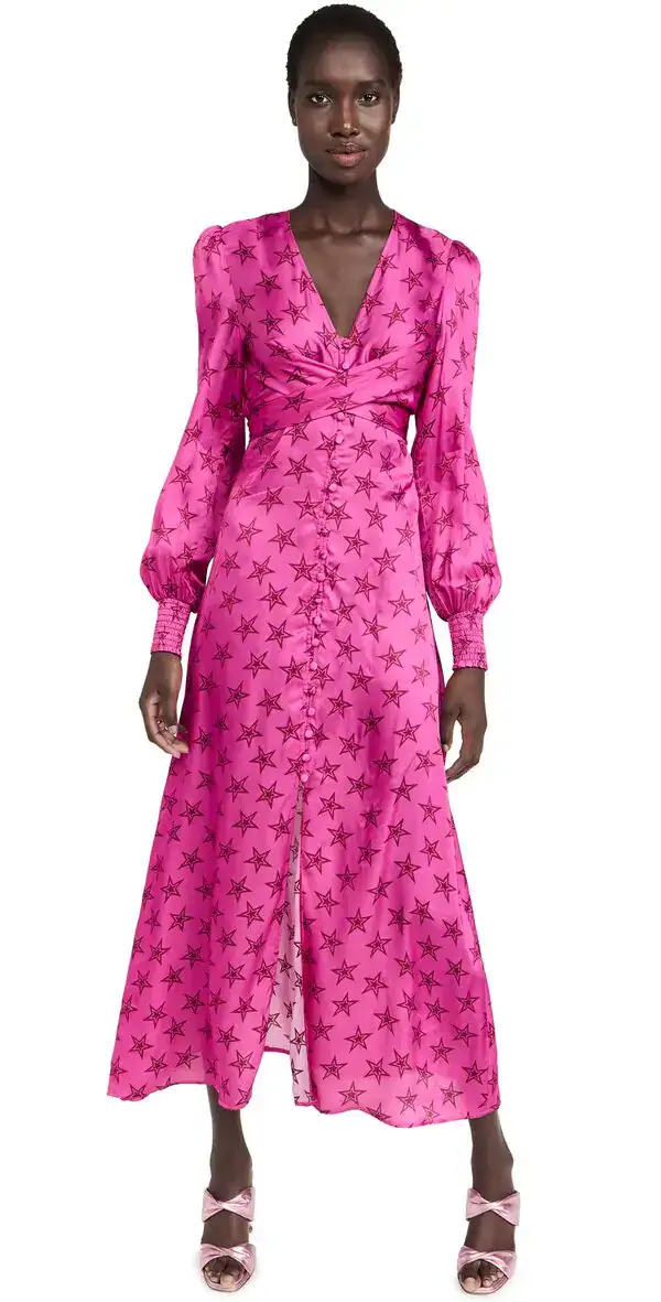 Kitri Aurora Retro Star Print Maxi Dress In Pink Star Print 50