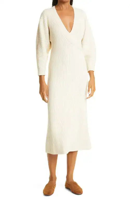 striped rib knit dress STRIPED MIDI RIBBED KNIT DRESS main image 1