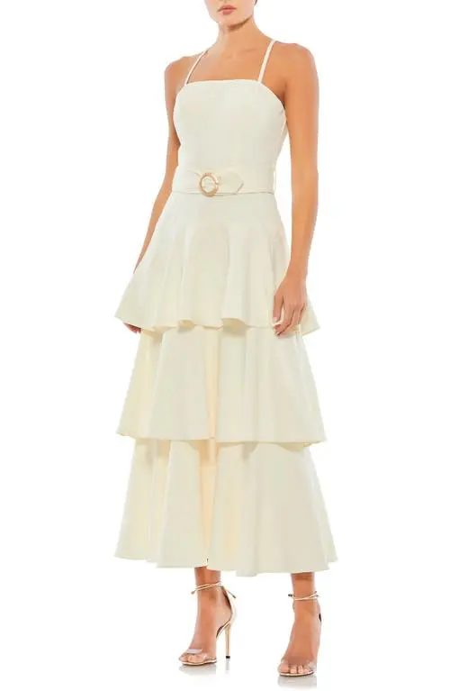 Mac Duggal Tiered Ruffle Sleeveless Cocktail Dress - White | Editorialist