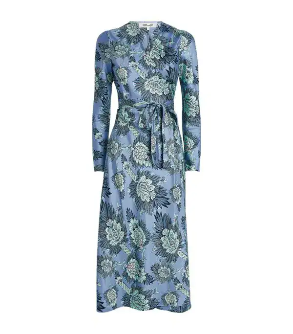 Diane Von Furstenberg Tilly Midi Wrap Dress In Blue 32% Off