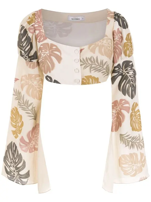 AMIR SLAMA Palm Leaf Print Cropped Shirt