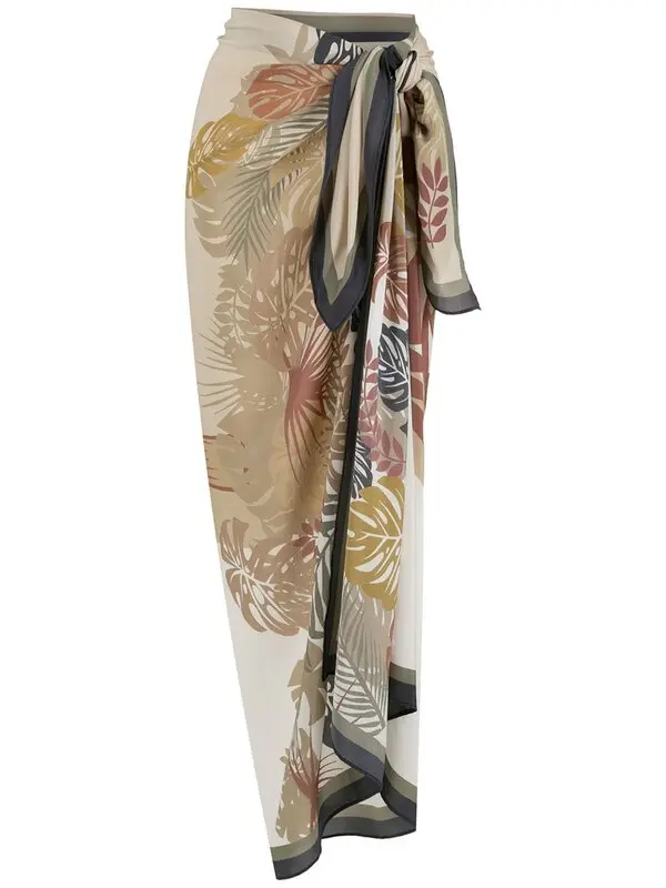 AMIR SLAMA Palm Leaf Print Pareo - Neutrals