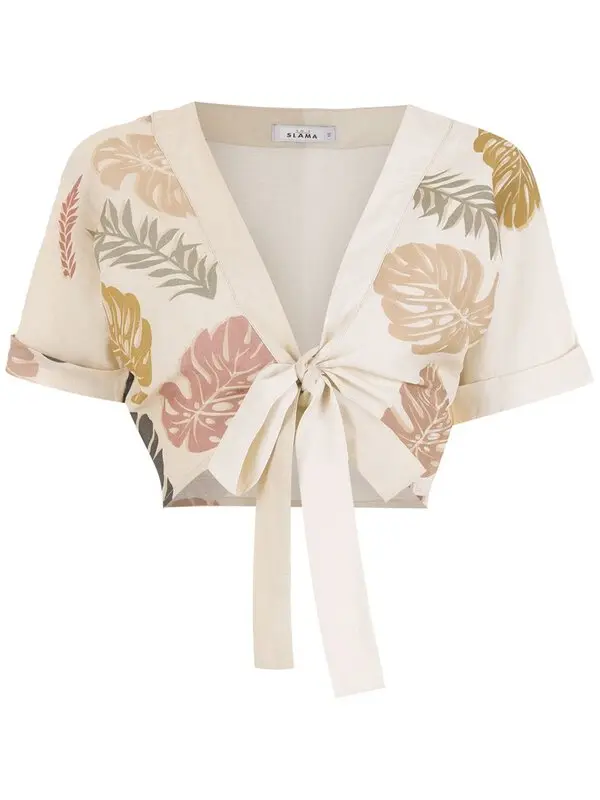 AMIR SLAMA Palm Leaf Print Crop Top