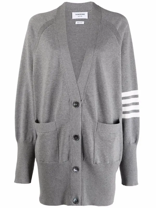 Thom Browne 4-bar Knitted Cardigan - Grey