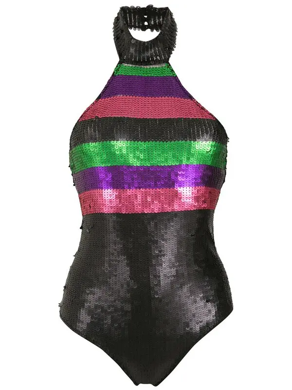 AMIR SLAMA Halterneck Sequin Swimsuit