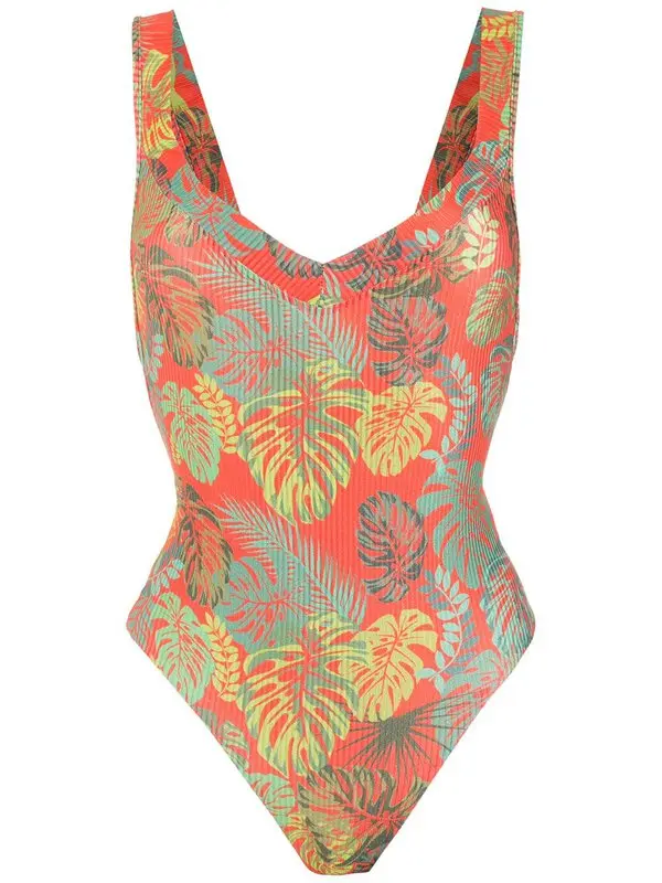 AMIR SLAMA Palm Leaf Print Swimsuit - Red