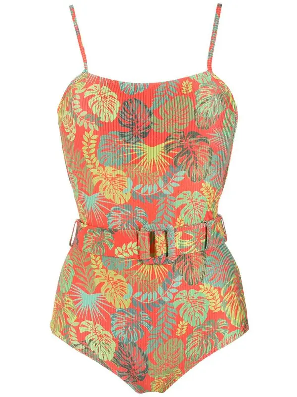AMIR SLAMA Palm Leaf Print Swimsuit - Red