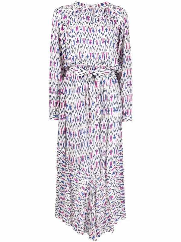 MARANT ETOILE Graphic-print Long-sleeve Dress - Neutrals
