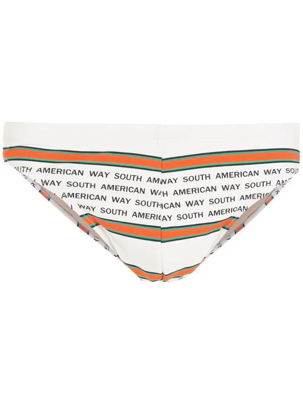AMIR SLAMA Striped Slogan-print Swim Trunks