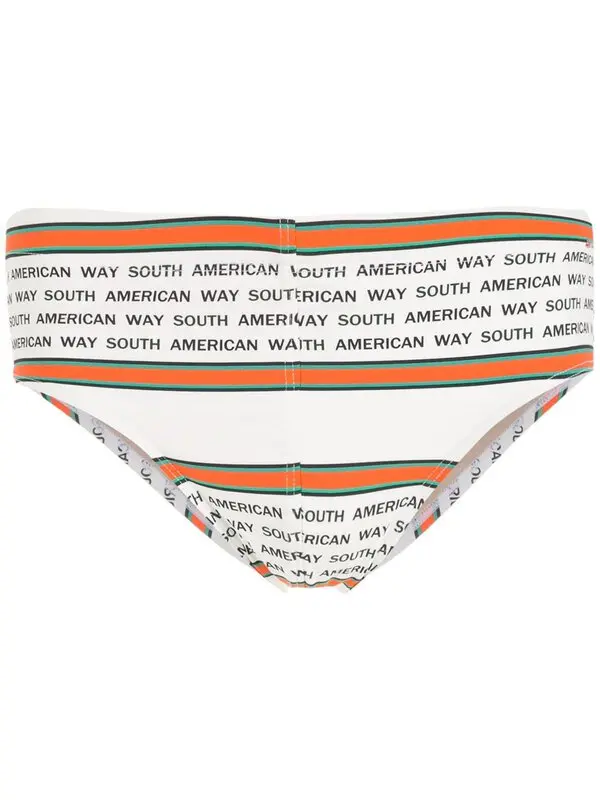AMIR SLAMA Striped Slogan-print Swim Trunks