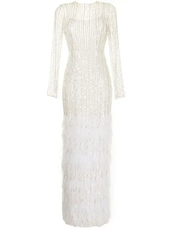 Rachel Gilbert Kenzi Sequin-Embellished Gown - White | Editorialist