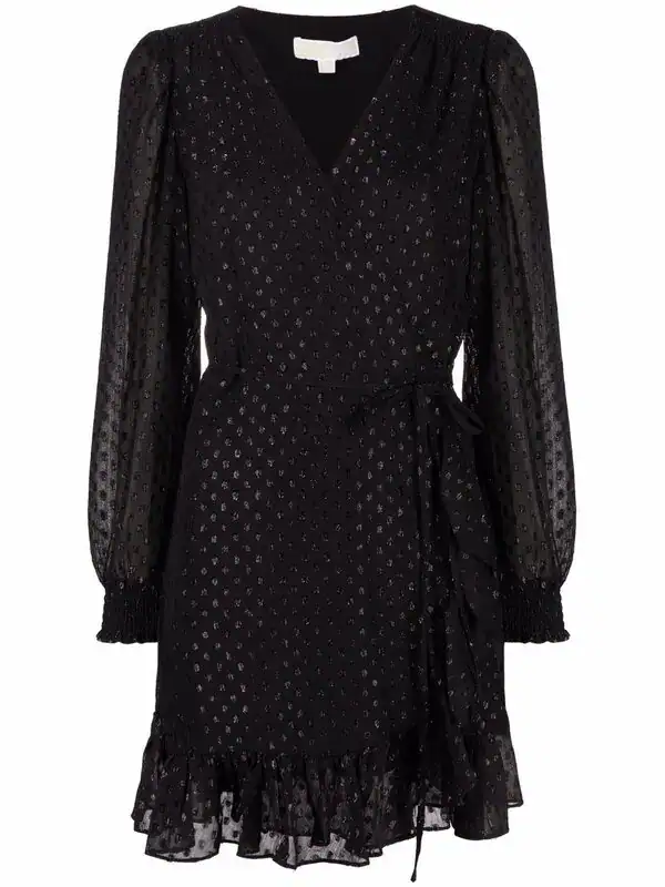 michael kors black and white polka dot dress Polka-Dot Ruffled Wrap Dre In - 50% Off Color:All Ivory Imported. Vtg Ted Baker London fall-transition