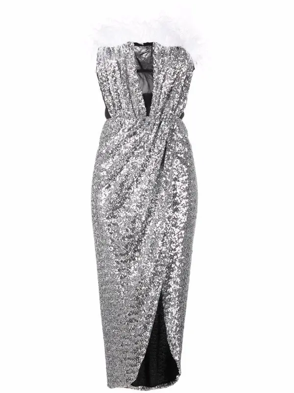 Nervi Feather-detail Sequin Dress