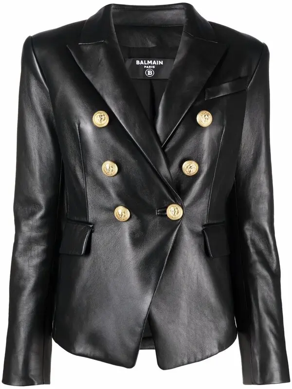Balmain Double-breasted Leather Blazer