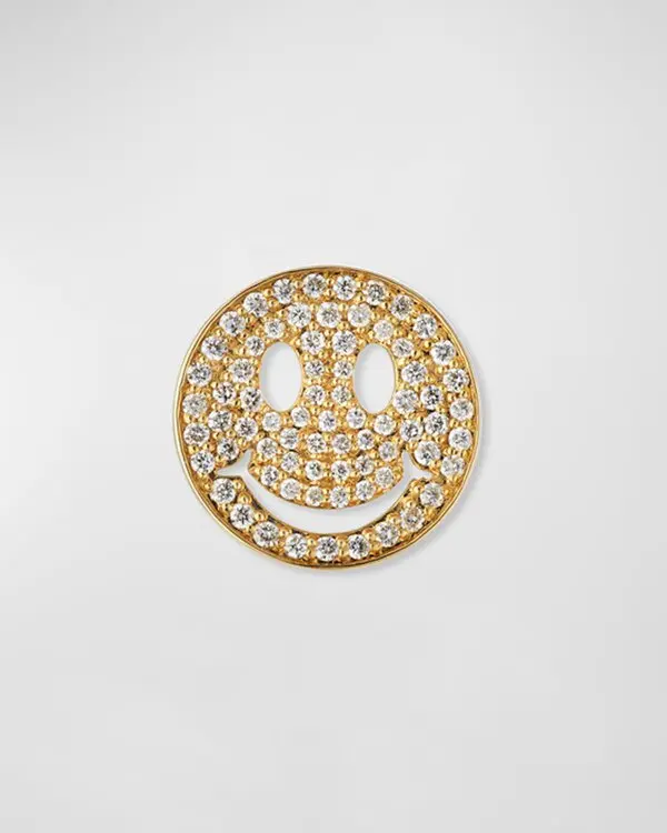 SYDNEY EVAN Large Pavé Diamond Happy Face Stud Earring - Gold