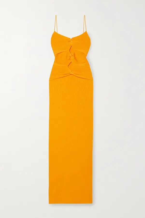Cult Gaia Honey Twist-Front Cutout Ribbed-Knit Dress - Orange | Editorialist