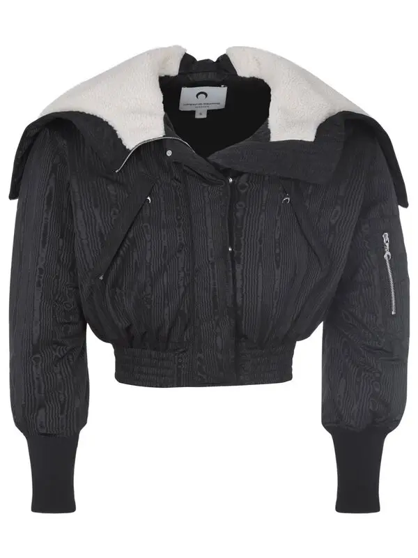 MARINE SERRE Split Hood Cropped Moire Puffer Jacket - Grey | Editorialist