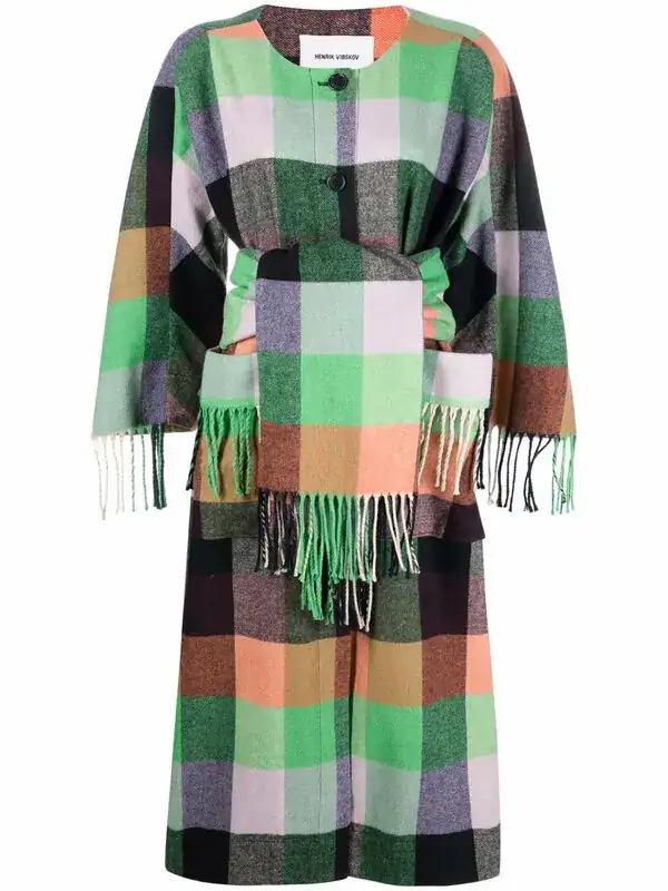 Henrik Vibskov Cassata Check-Print Dress Coat In Green - 11% Off