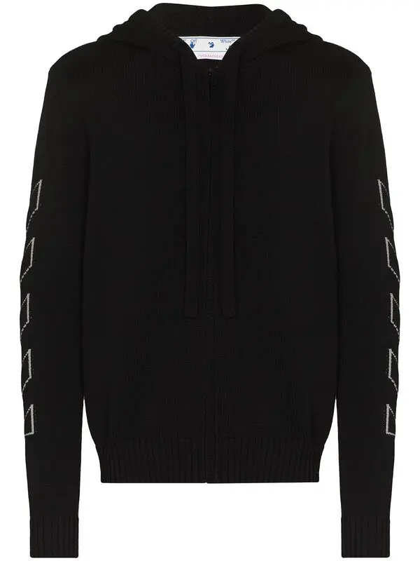 Off-White Diag Outline Knitted Zip-Up Hoodie Black Editorialist