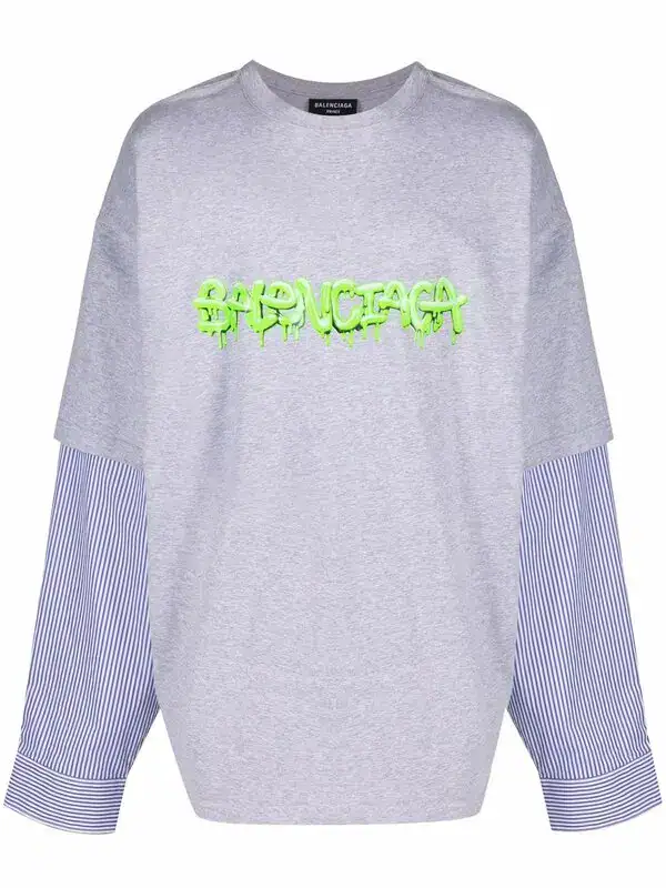 Balenciaga Slime Layered-Sleeves T-Shirt - Grey | Editorialist