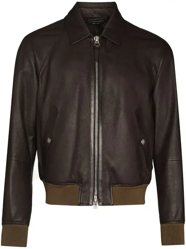 Tom Ford Tumbled Grain Leather Jacket Brown Editorialist