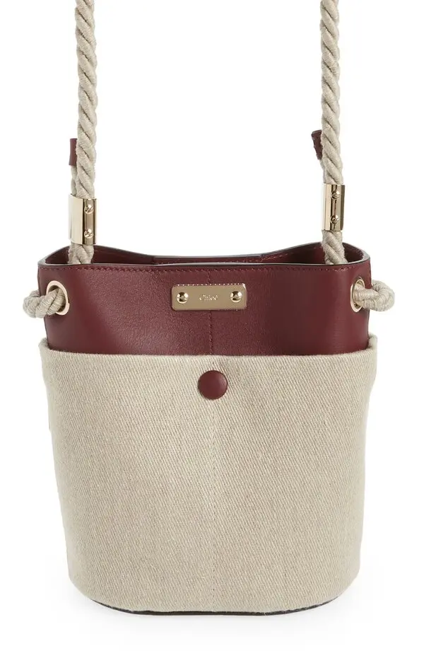 Chloé Key Small Linen & Leather Bucket Bag - Cream/Burgundy | Editorialist