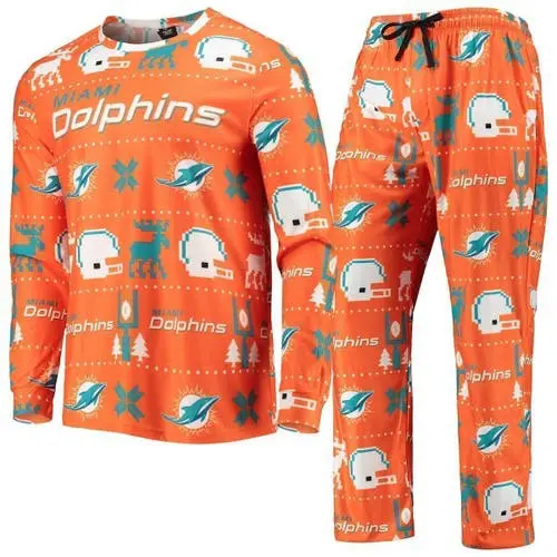 FOCO Miami Dolphins Wordmark Ugly Pajama Set - Orange | Editorialist