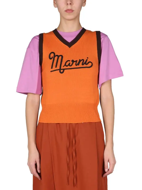 Marni Vest With Embroidered Logo - Arancione | Editorialist