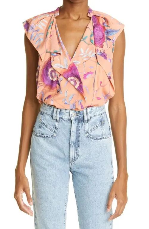 Isabel Marant Rishane Floral Print Stretch Silk Blouse
