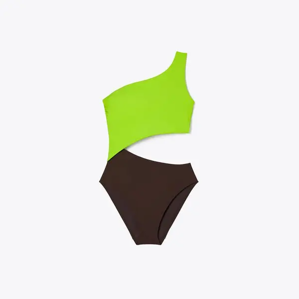 Tory Burch Cut-out One-piece Swimsuit - Deep Chocolate/vivid Lime
