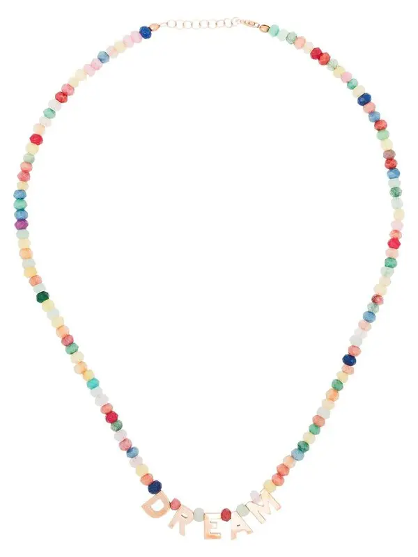 ROXANNE FIRST 14kt Rose Gold Jade Letter Charm Necklace - Pink