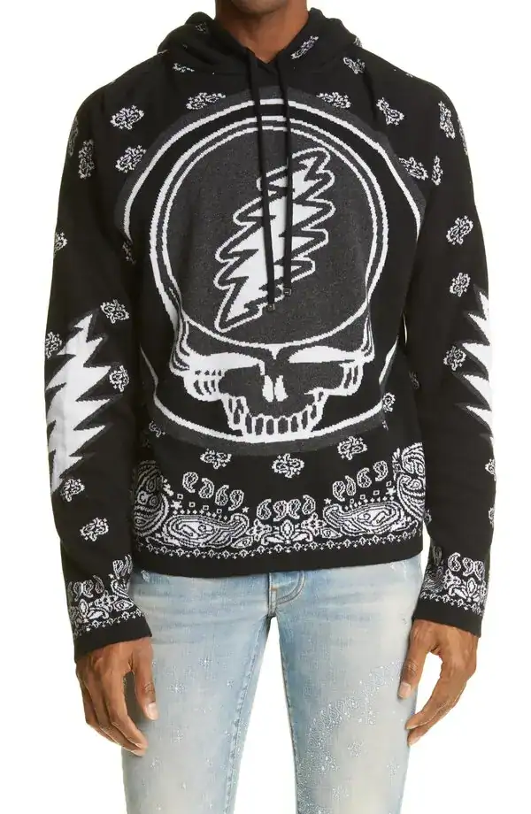 Amiri Grateful Dead Skull Cashmere Blend Jacquard Graphic Hoodie 