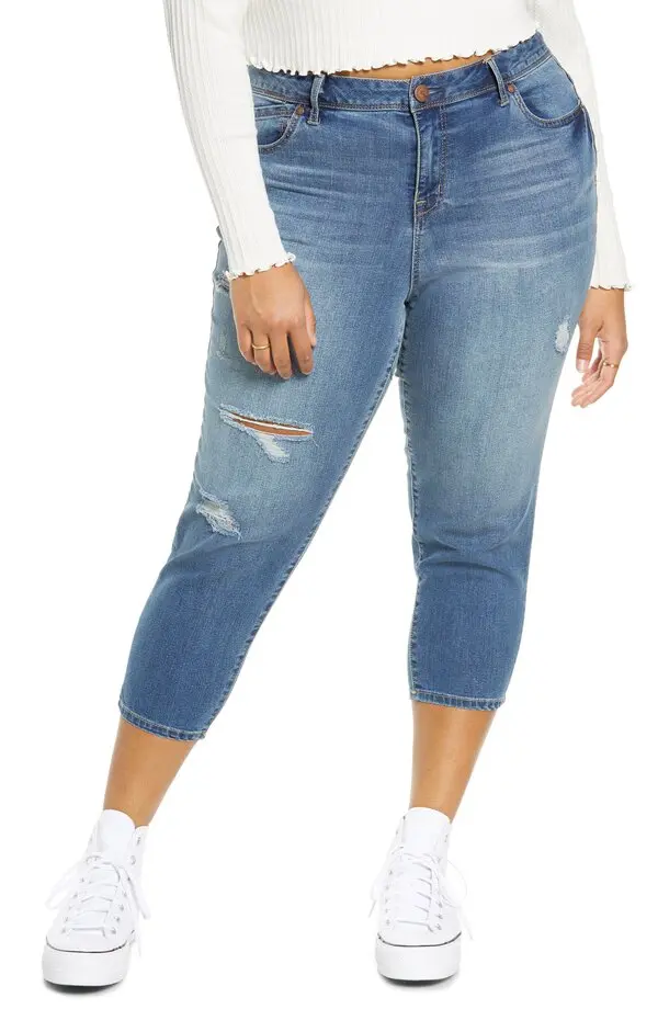 1822 Denim Distressed Capri Jeans Blue Editorialist