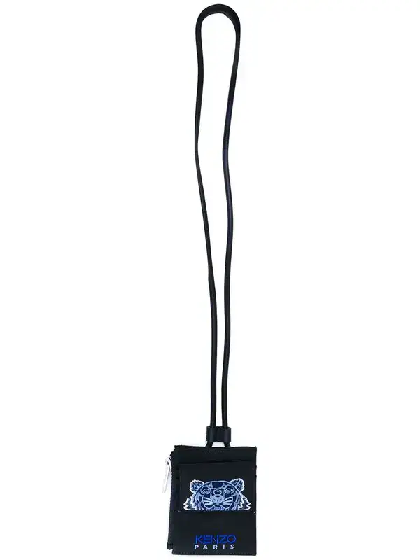 Kenzo Tiger-Embroidered Lanyard-Strap Cardholder - Black