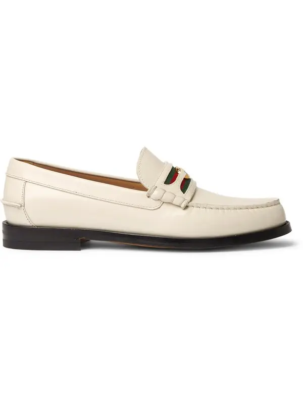 Gucci Kaveh Webbing-Trimmed Leather Loafers - White  display picture 2
