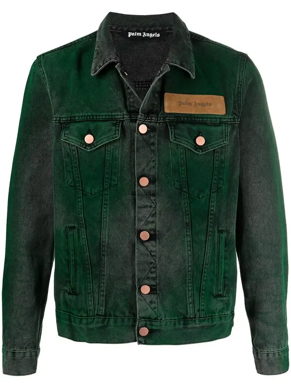 Palm Angels Logo-Patch Deni Jacket In Green 57% Off Editorialist