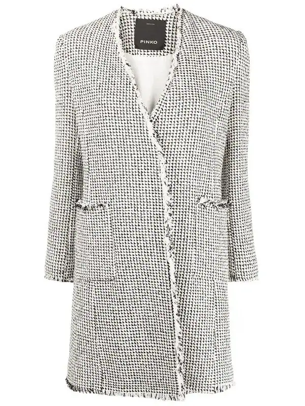 Pinko Tweed-Effect Frayed Coat In Black 30% Off Editorialist