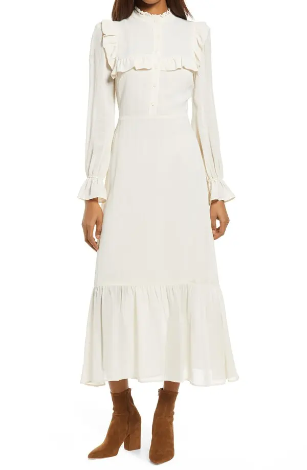 Reformation Hallie Long Sleeve Ruffle Dress In White - 40% Off |  Editorialist