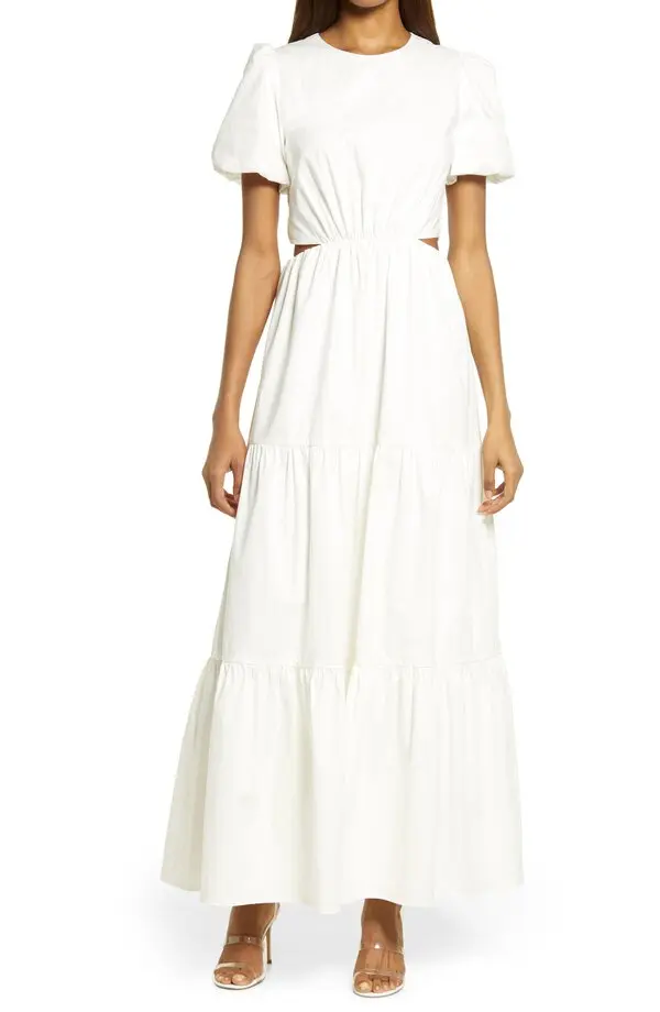 Buy WAYF Plaza Cutout Tiered Maxi Dress - Ivory At 40% Off | Editorialist