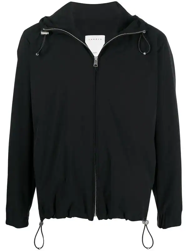 Sandro Surf Zip-Through Hooded Jacket In Black 60% Off